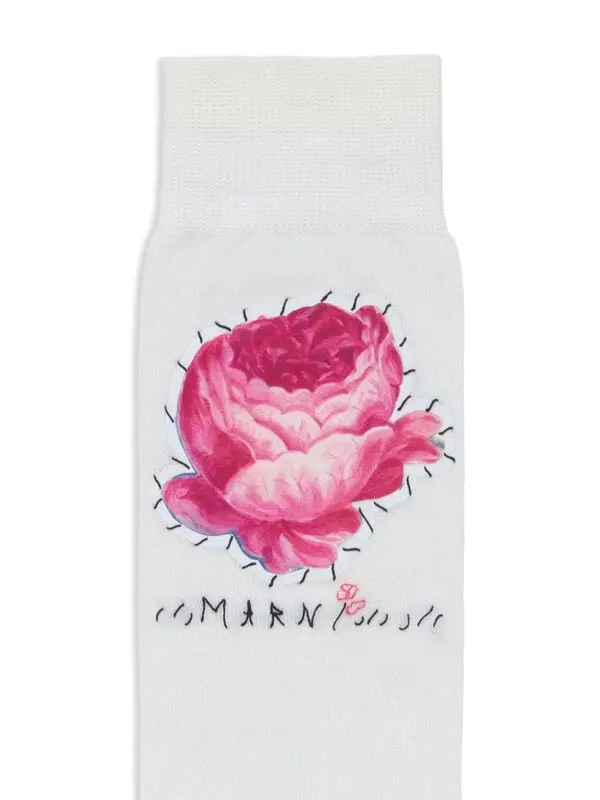 Marni Floral-appliqué Logo-embroidered Socks