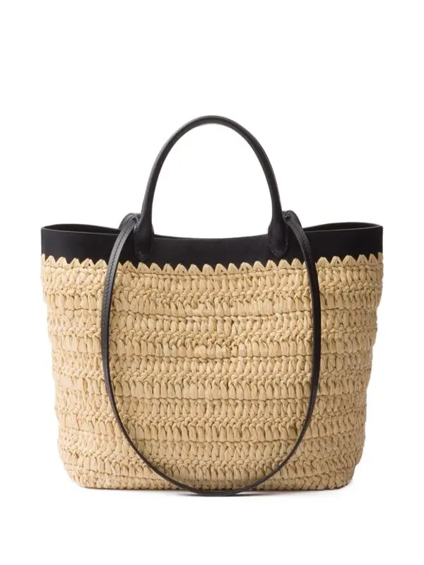 Prada Leather-trimmed Woven Tote Bag