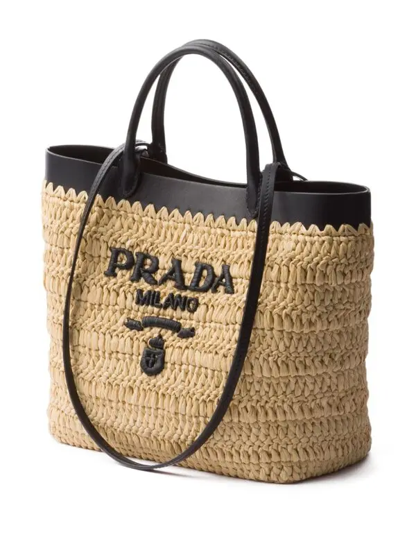 Prada Leather-trimmed Woven Tote Bag