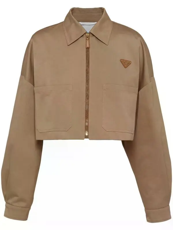 Prada Triangle Logo Cropped Jacket - Neutrals