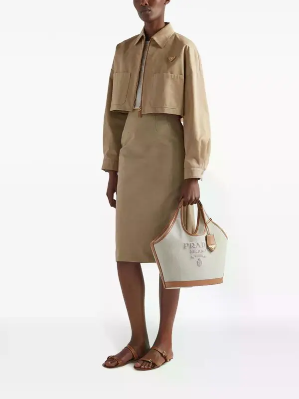 Prada Triangle Logo Cropped Jacket - Neutrals