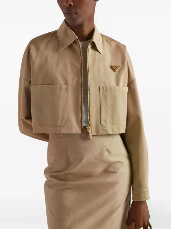 Prada Triangle Logo Cropped Jacket - Neutrals