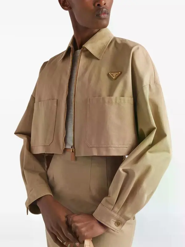 Prada Triangle Logo Cropped Jacket - Neutrals