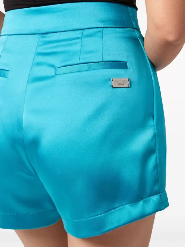 Philipp Plein Logo-plaque Satin Shorts - Blue