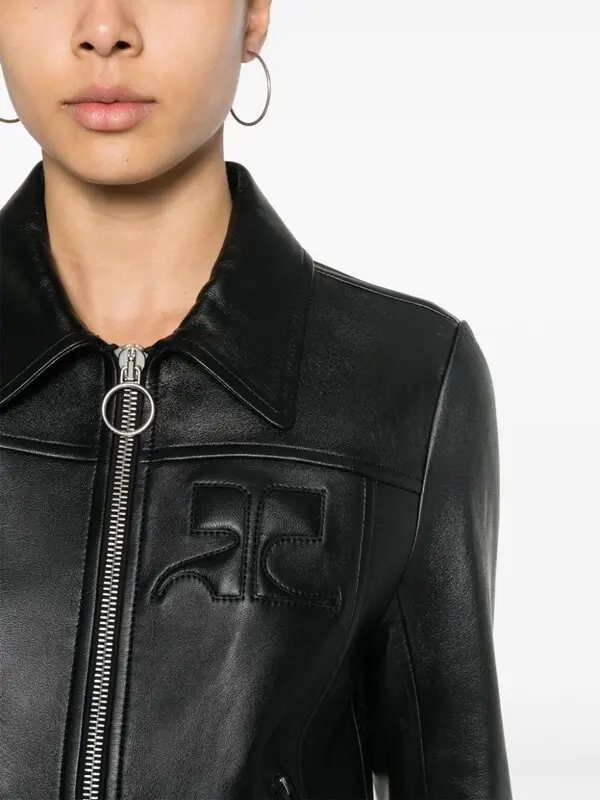 COURREGES Iconic Zip-up Leather Jacket