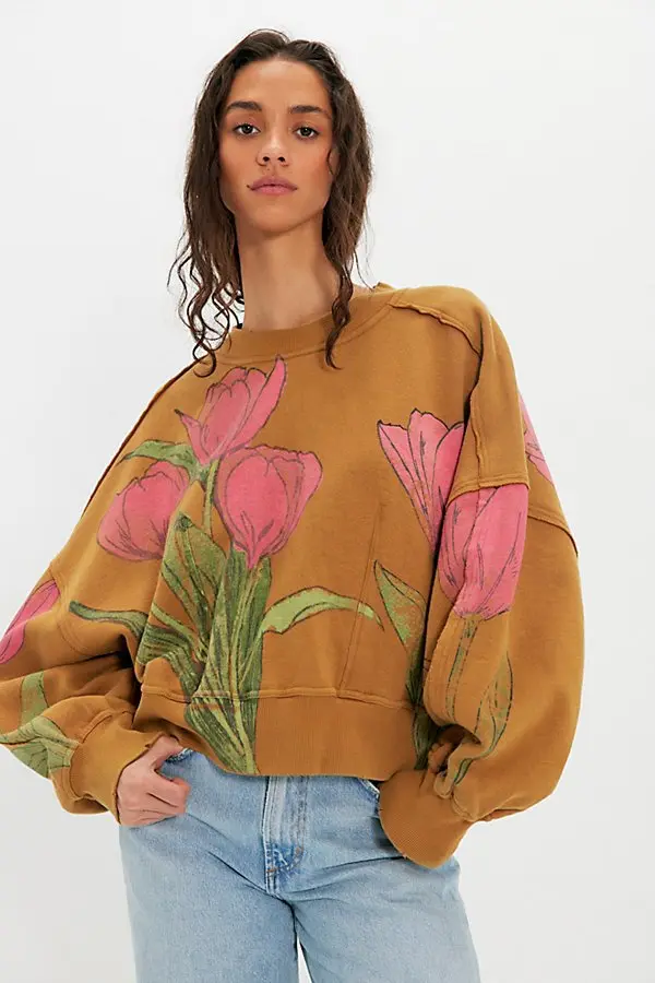 Free People Gaia Oversized Sweatshirt - Tulip Brown Combo