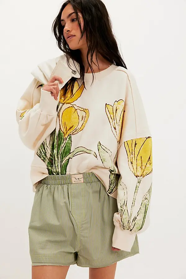 Free People Gaia Graphic Sweatshirt - Tulip Ivory Combo