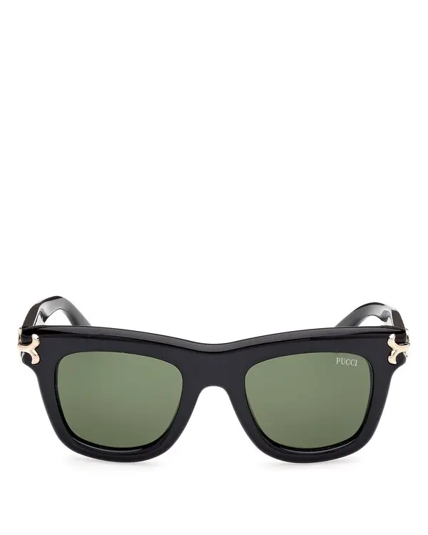 Emilio Pucci Square Sunglasses, 50mm - Black/green Solid