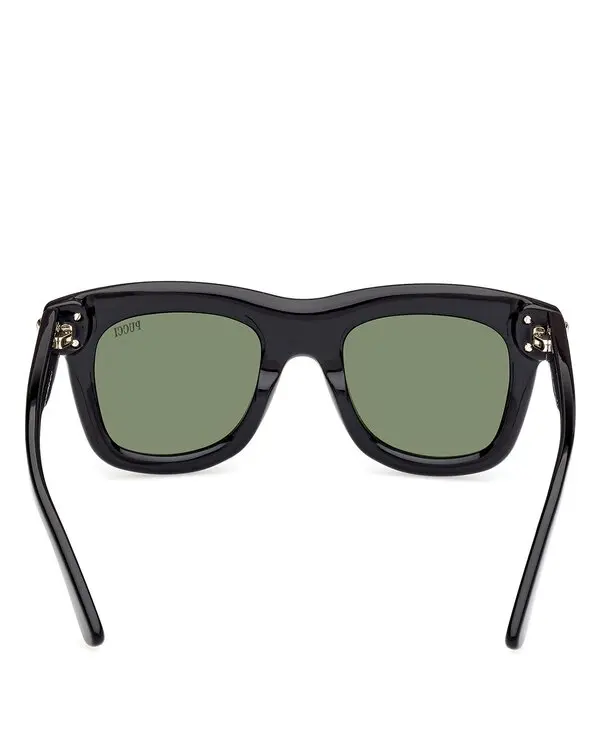 Emilio Pucci Square Sunglasses, 50mm - Black/green Solid