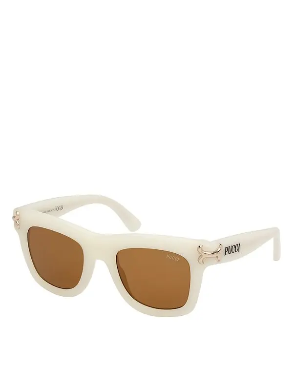 Emilio Pucci Square Sunglasses, 50mm - White/brown Solid