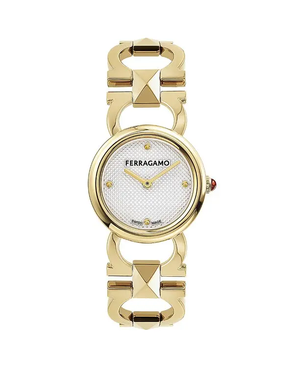 FERRAGAMO Double Gancini Stud Watch, 25mm - Silver/gold