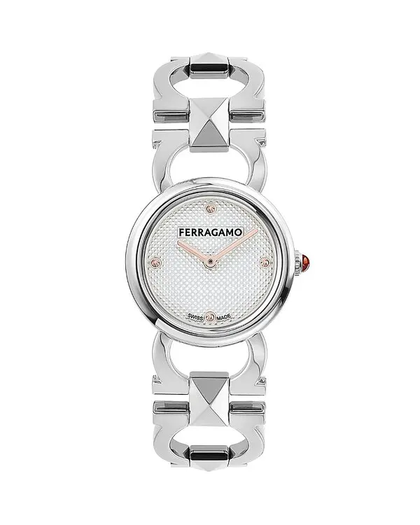 FERRAGAMO Double Gancini Stud Watch, 25mm - Silver