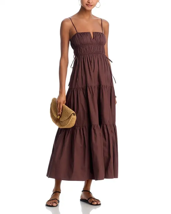 Moon River Shirred Cotton Poplin Midi Dress In Chocolate - 65% Off |  Editorialist