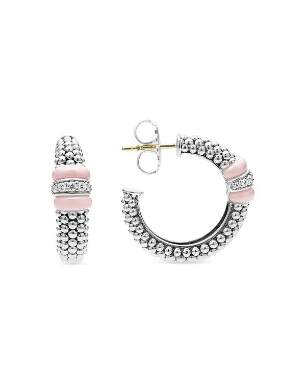 Lagos 18k Yellow Gold And Sterling Silver Pink Caviar Diamond Hoop Earrings - Pink/silver