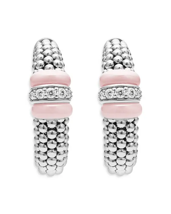 Lagos 18k Yellow Gold And Sterling Silver Pink Caviar Diamond Hoop Earrings - Pink/silver
