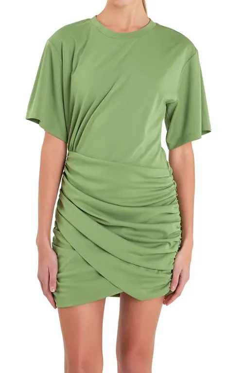 GREY LAB Ruched Asymmetric Mini Dress - Green