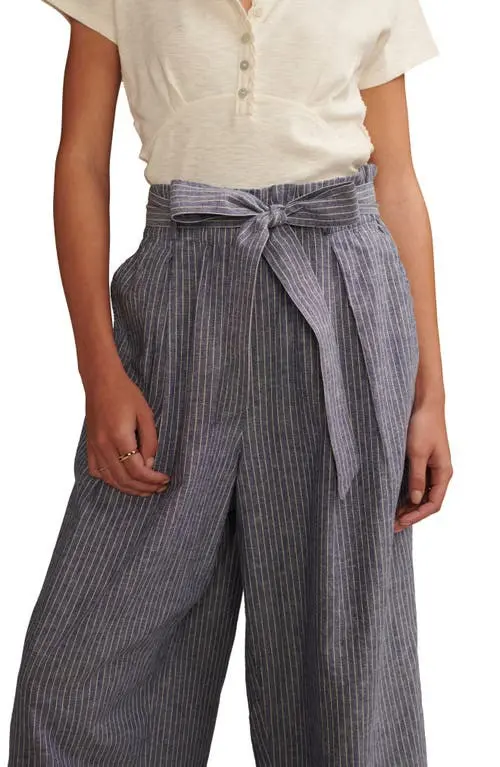 Lucky Brand Cotton Blend Paperbag Pants - Blue Stripe