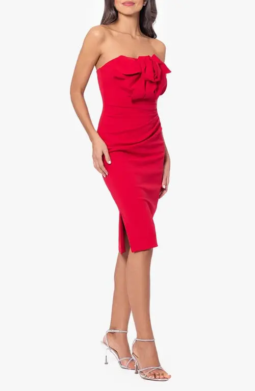 Betsy & Adam Rosette Strapless Cocktail Dress