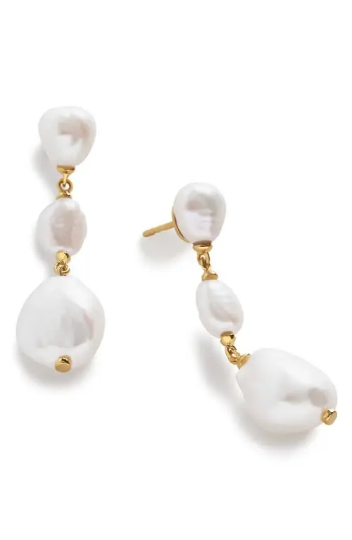 Monica Vinader Nura Reef Triple Freshwater Pearl Drop Earrings - 18ct Gold Vermeil/pearl