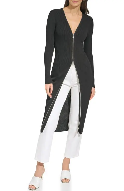 Dkny Front Zip Ribbed Midi Dress