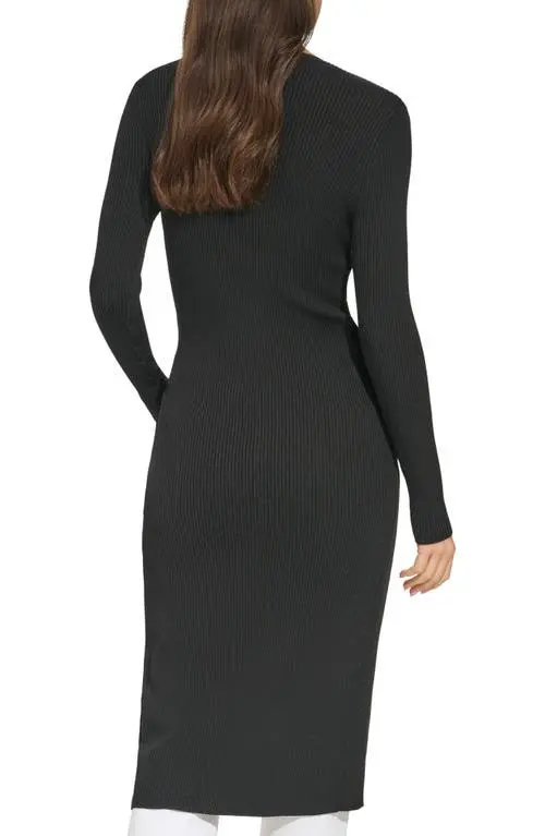 Dkny Front Zip Ribbed Midi Dress