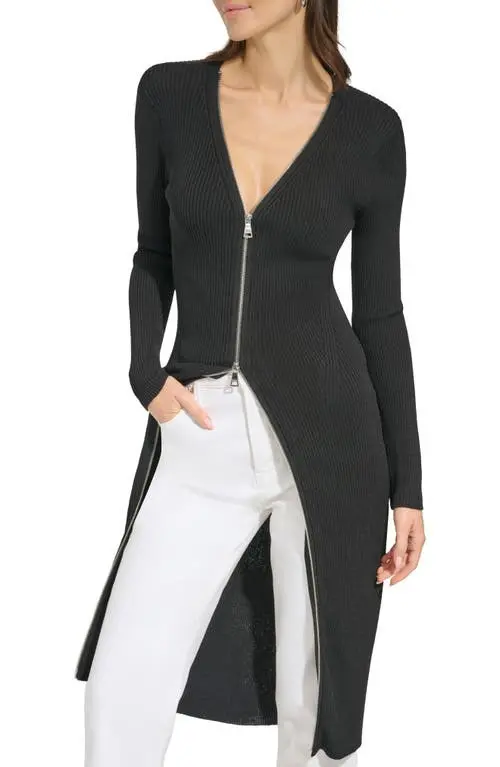 Dkny Front Zip Ribbed Midi Dress