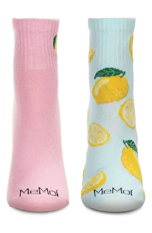 MEMOI Assorted 2-pack Athletic Quarter Socks - Pink Confetti/mint