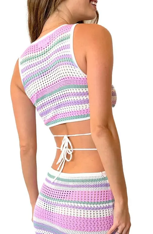 CAPITTANA Lia Stripe Strappy Crop Cover-up Top