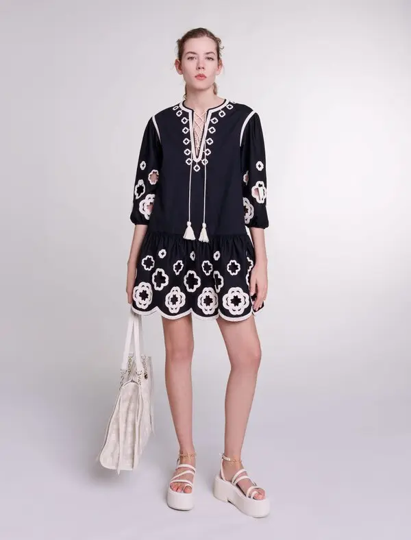 Maje Short Embroidered Tunic Dress In Black - 40% Off | Editorialist