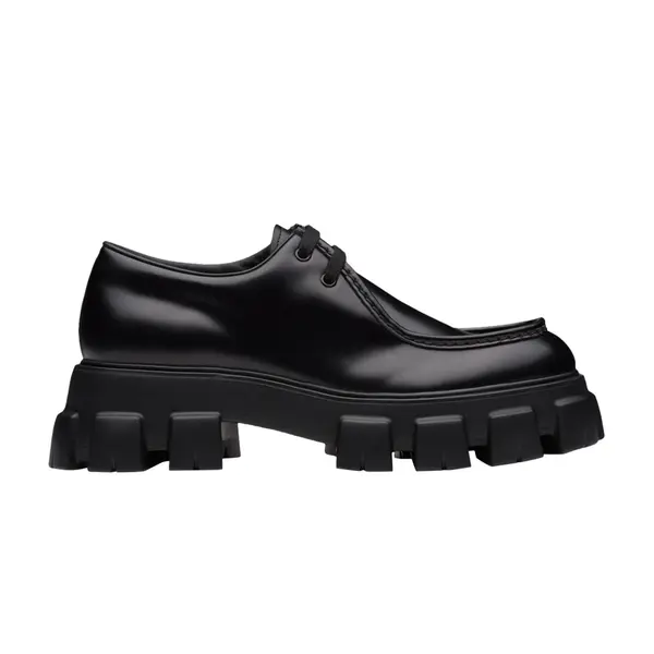 Prada Monolith Brushed Leather Lace-ups - Black