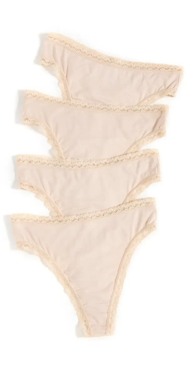 STRIPE & STARE High Waisted Thong 4 Pack - Sand