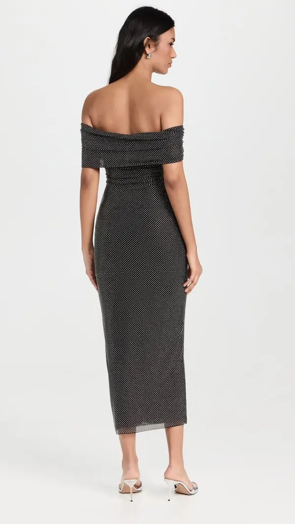 knee length dresses for ladies Gunmetal Rhinestone Mesh Midi Dress – self-portrait-US main image 1