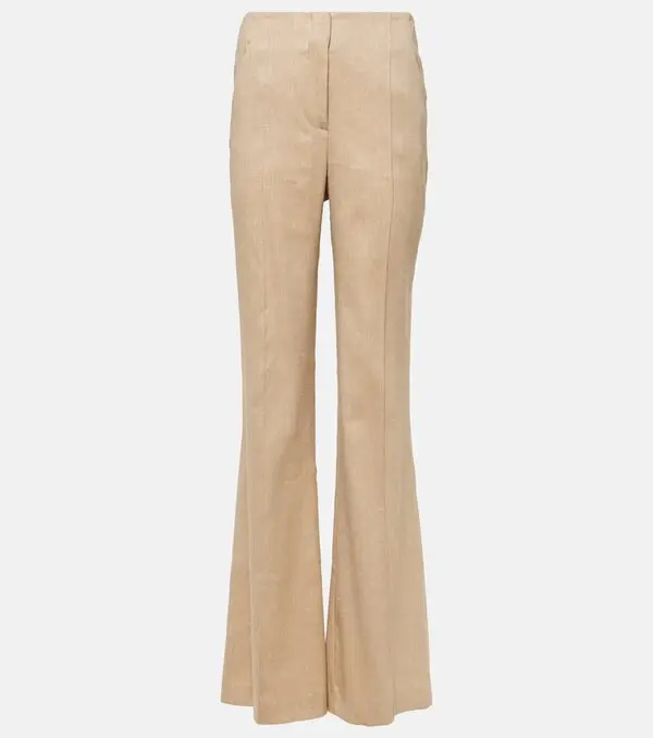Veronica Beard Komi Flared Linen-blend Pants - Beige