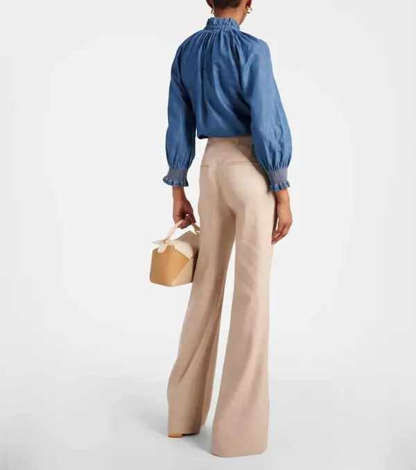 Veronica Beard Komi Flared Linen-blend Pants - Beige