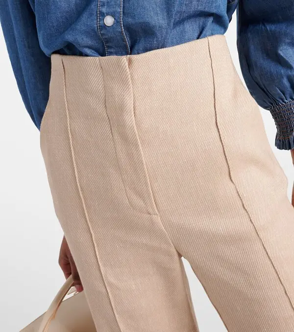 Veronica Beard Komi Flared Linen-blend Pants - Beige