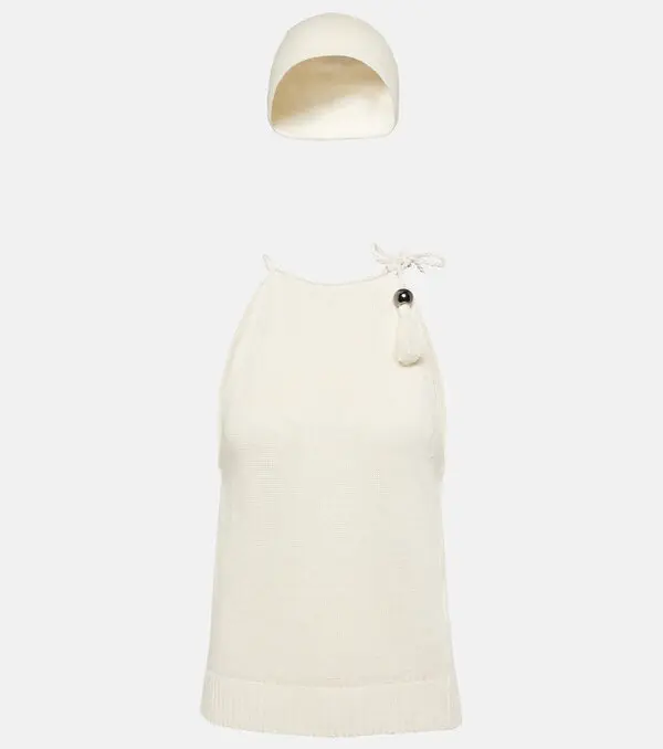 Max Mara Moriana Halterneck Linen Top And Hat Set - White