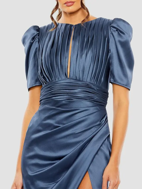 Mac Duggal Satom Puff-sleeve Draped Gown