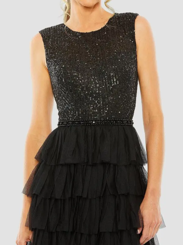 Mac Duggal Sequin Tulle Ruffled Gown
