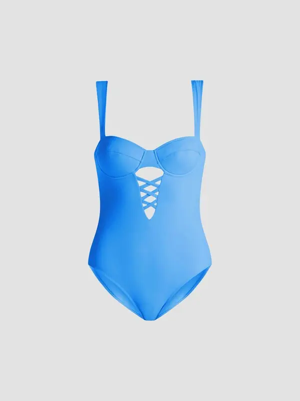 VALIMARE Paris Lace-up Balconette One-piece Swimsuit - Blue