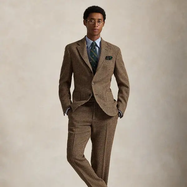 Ralph Lauren Plaid Wool Suit Trouser - Tan Multi