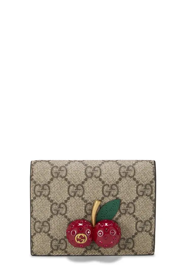 Gucci Original Gg Supreme Canvas Cherry Card Case - Beige