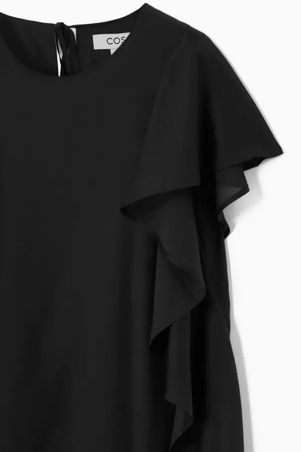 Cos Ruffled Asymmetric Midi Dress In Black - 70% Off