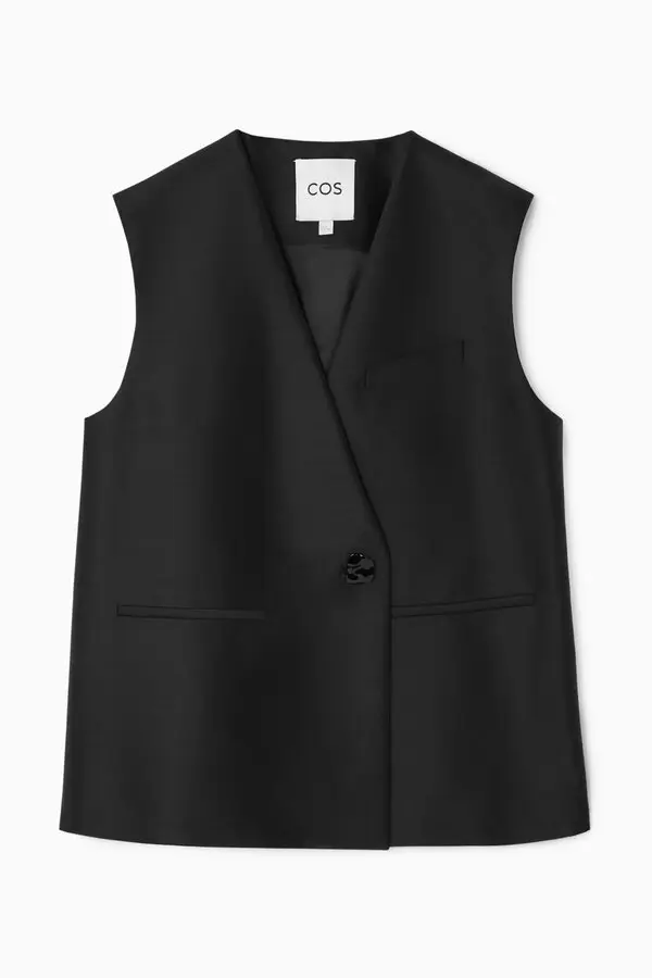Cos Button-Detail Wool-Blend Vest - Black | Editorialist