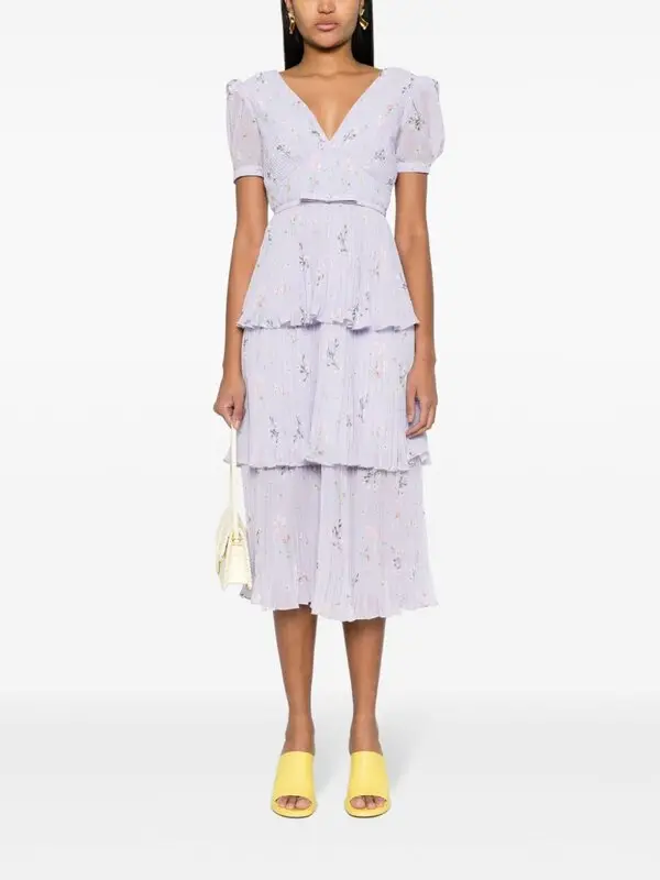 sachin and babi light blue dress Self-Portrait Floral-Print Tiered Midi Dress In Purple - 78% Off
