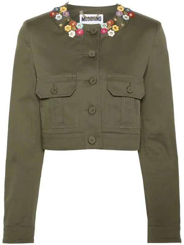 Moschino Floral-appliqué Cropped Jacket - Green