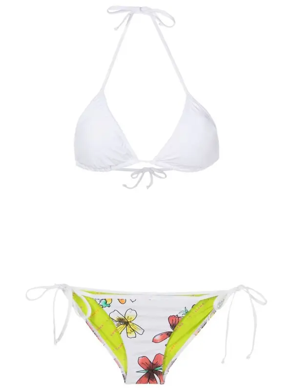 AMIR SLAMA Floral-print Triangle Bikini - White