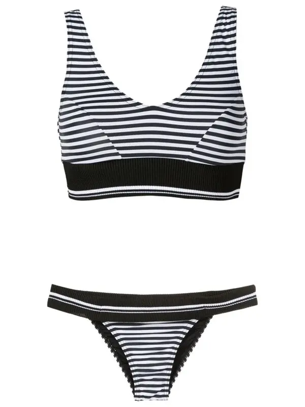AMIR SLAMA Striped Scoop-neck Bikini - Black