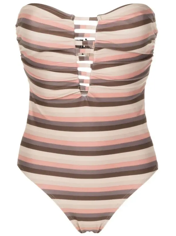 AMIR SLAMA Striped Strapless One-piece Swimsuit - Neutrals