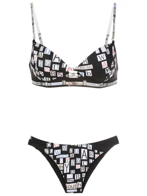 AMIR SLAMA Text-print Bikini - Black