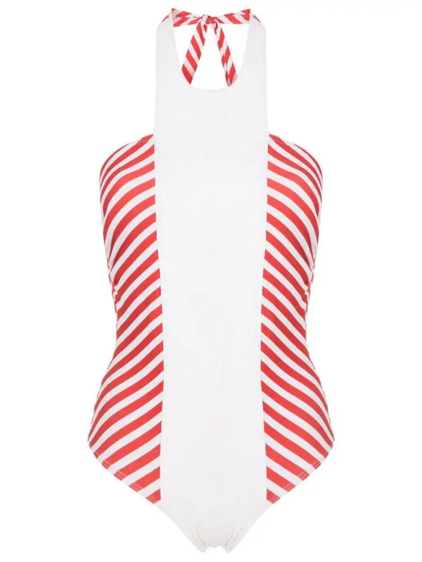 AMIR SLAMA Striped Halterneck Swimsuit - White